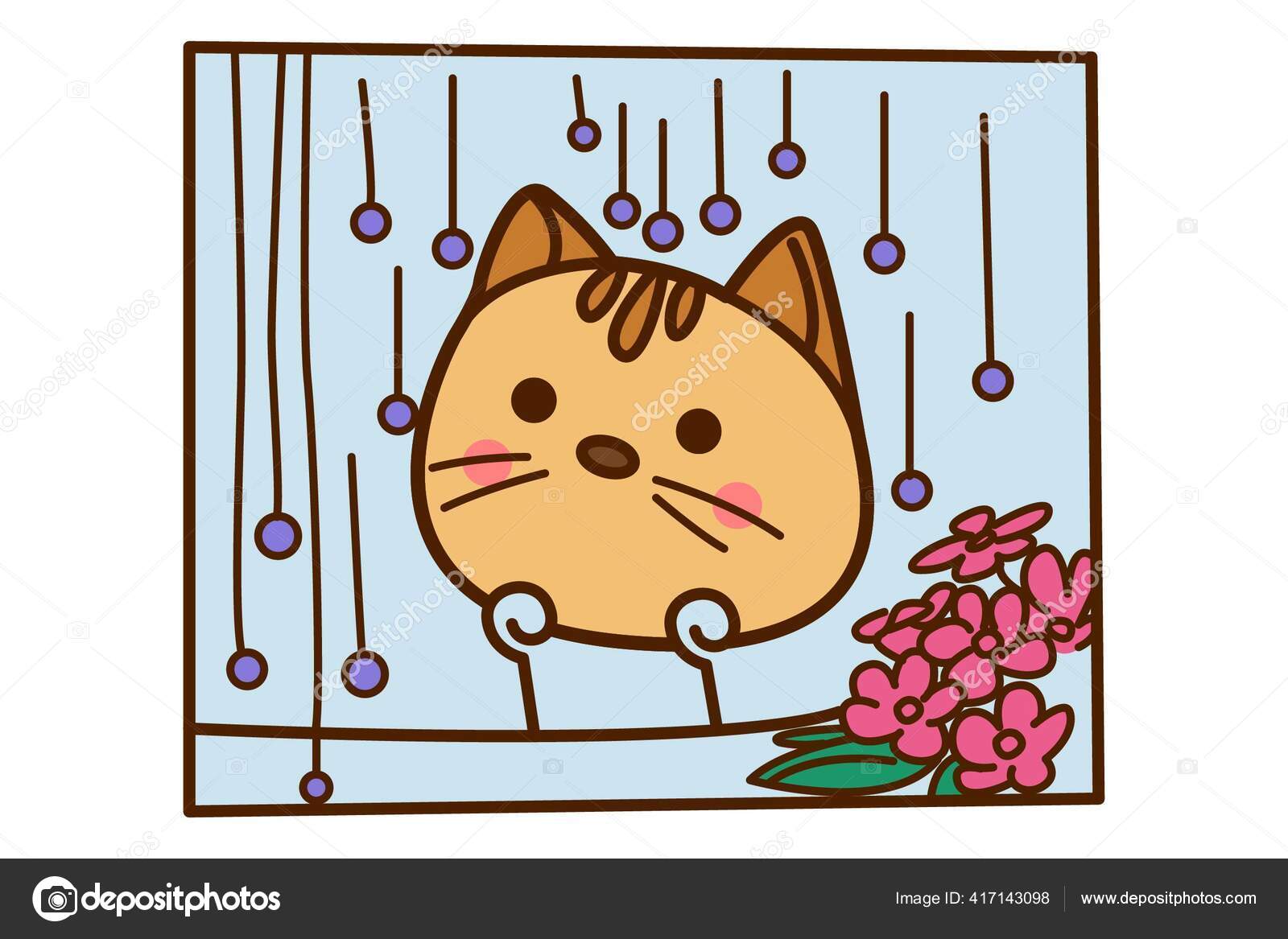 Vector Cartoon Illustration Cute Cat Watching Window Isolated White ...