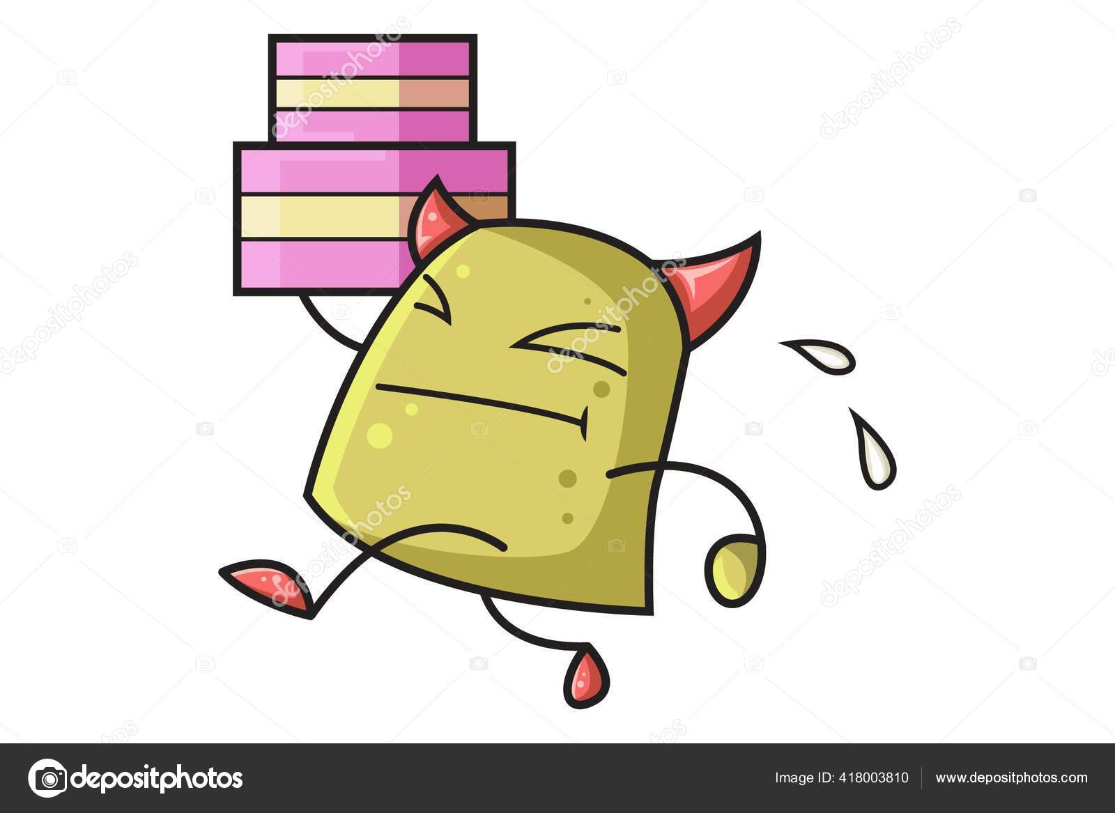 Vector Cartoon Illustration Monster Running Holding Boxes Hand Isolated ...