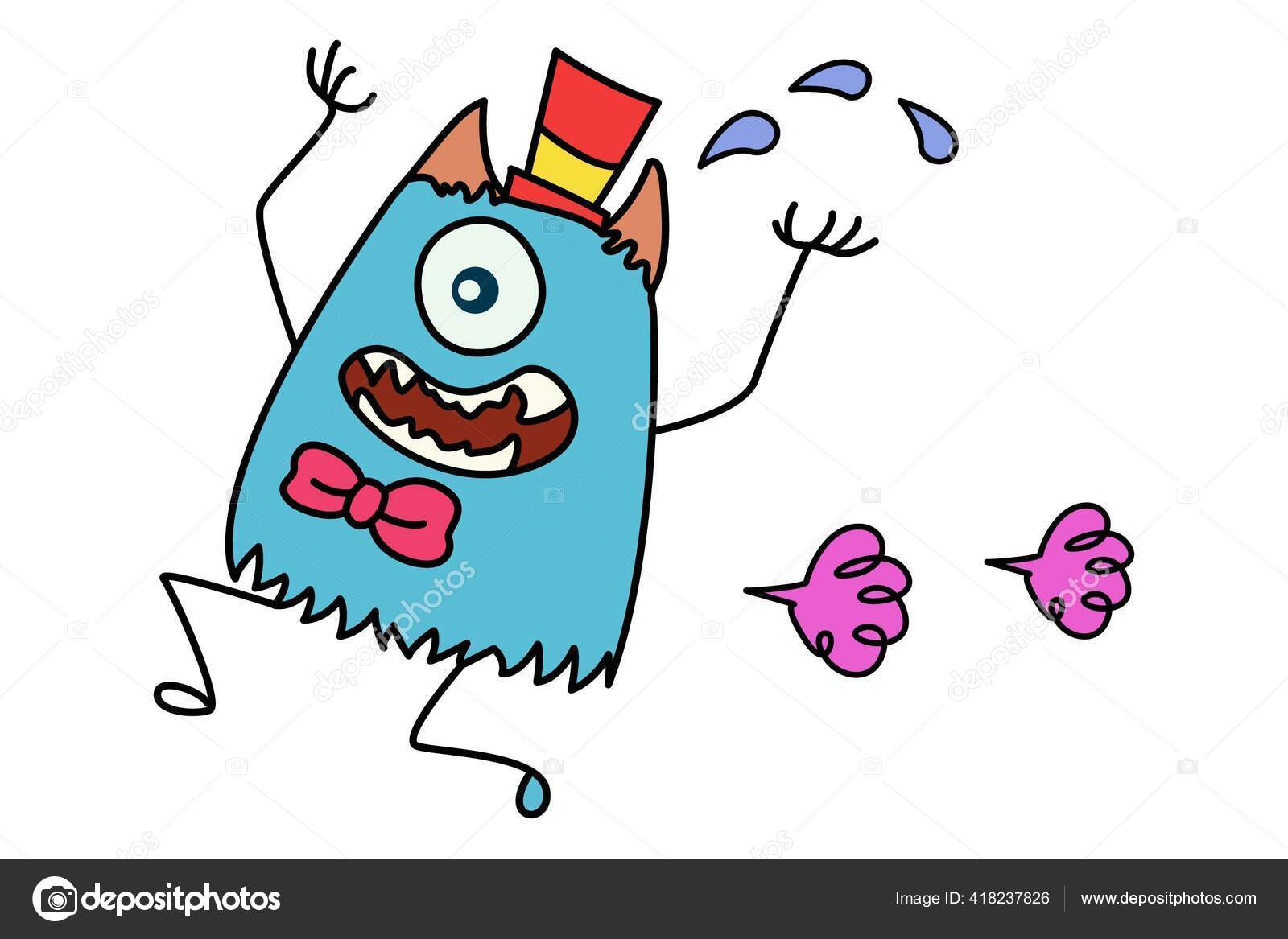 Vector Cartoon Illustration Monster Running Isolated White Background ...