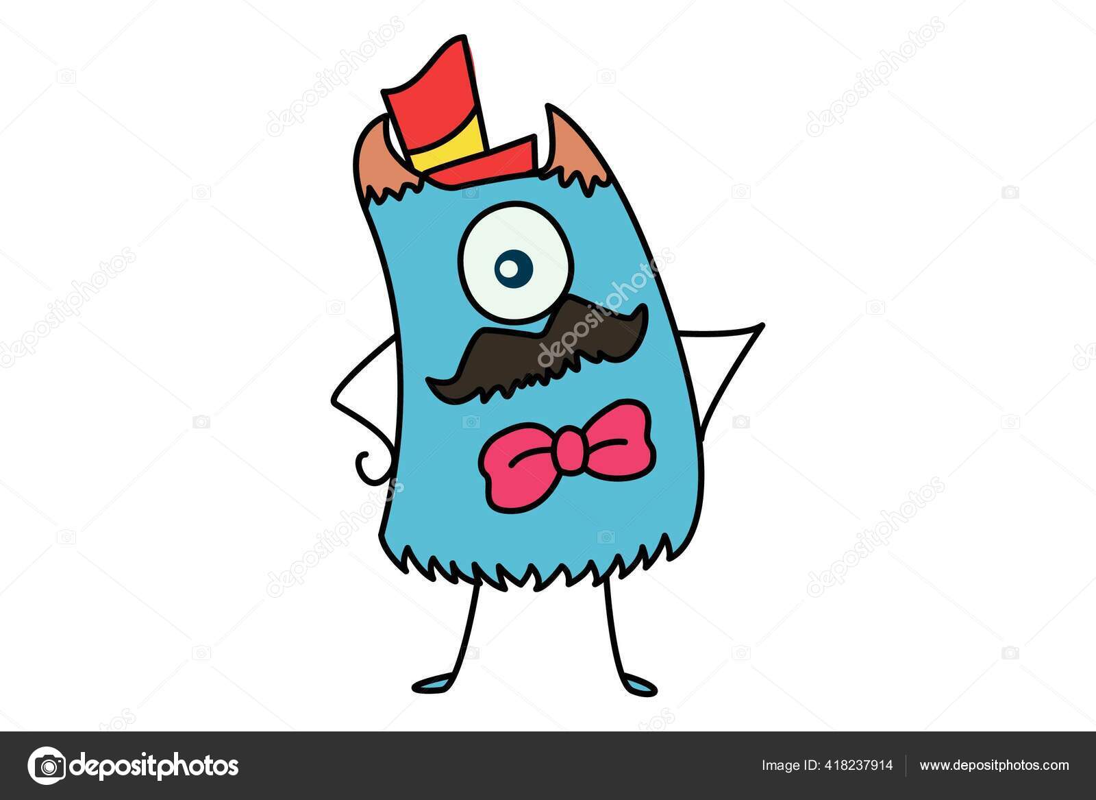 Vector Cartoon Illustration Monster Mustache Isolated White Background ...
