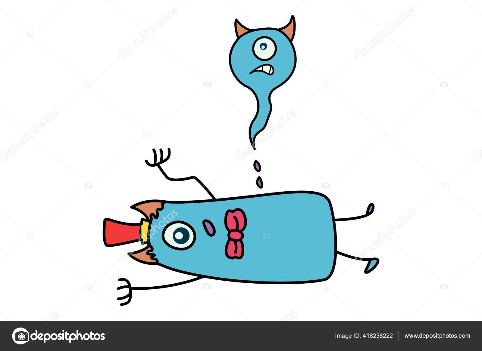 Vector Cartoon Illustration Monster Dead Isolated White Background ...