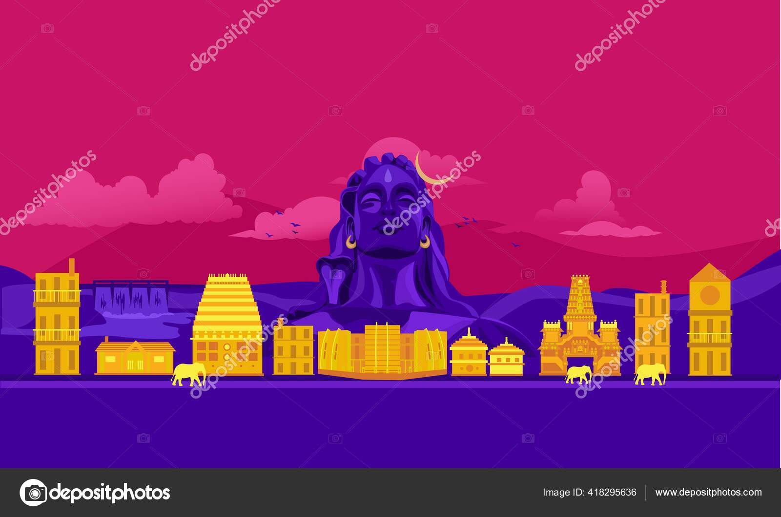 Vector Cartoon Illustration Coimbatore Skyline Isolated Colored ...