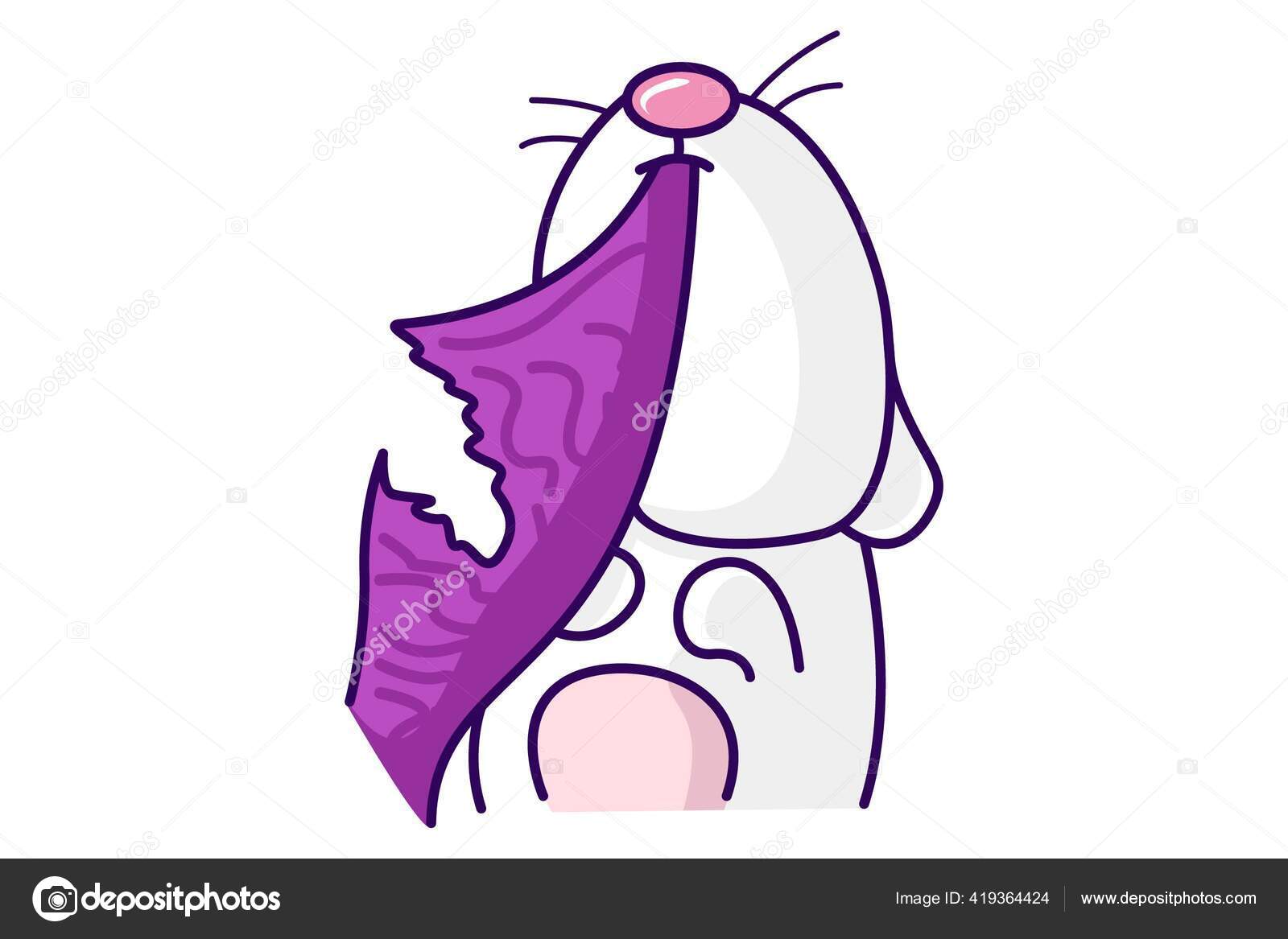 Vector Cartoon Illustration Cute Bunny Tearing Cloth Mouth Isolated ...