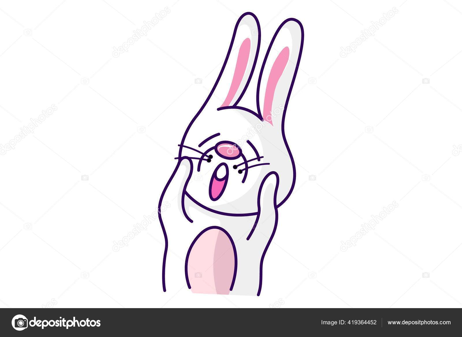 Vector Cartoon Illustration Cute Bunny Shocked Isolated White ...