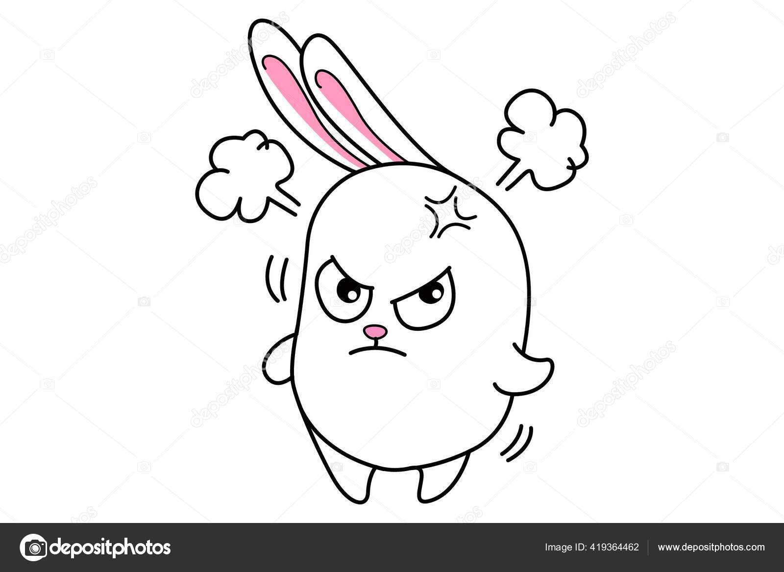 Vector Cartoon Illustration Cute Bunny Angry Isolated White Background ...