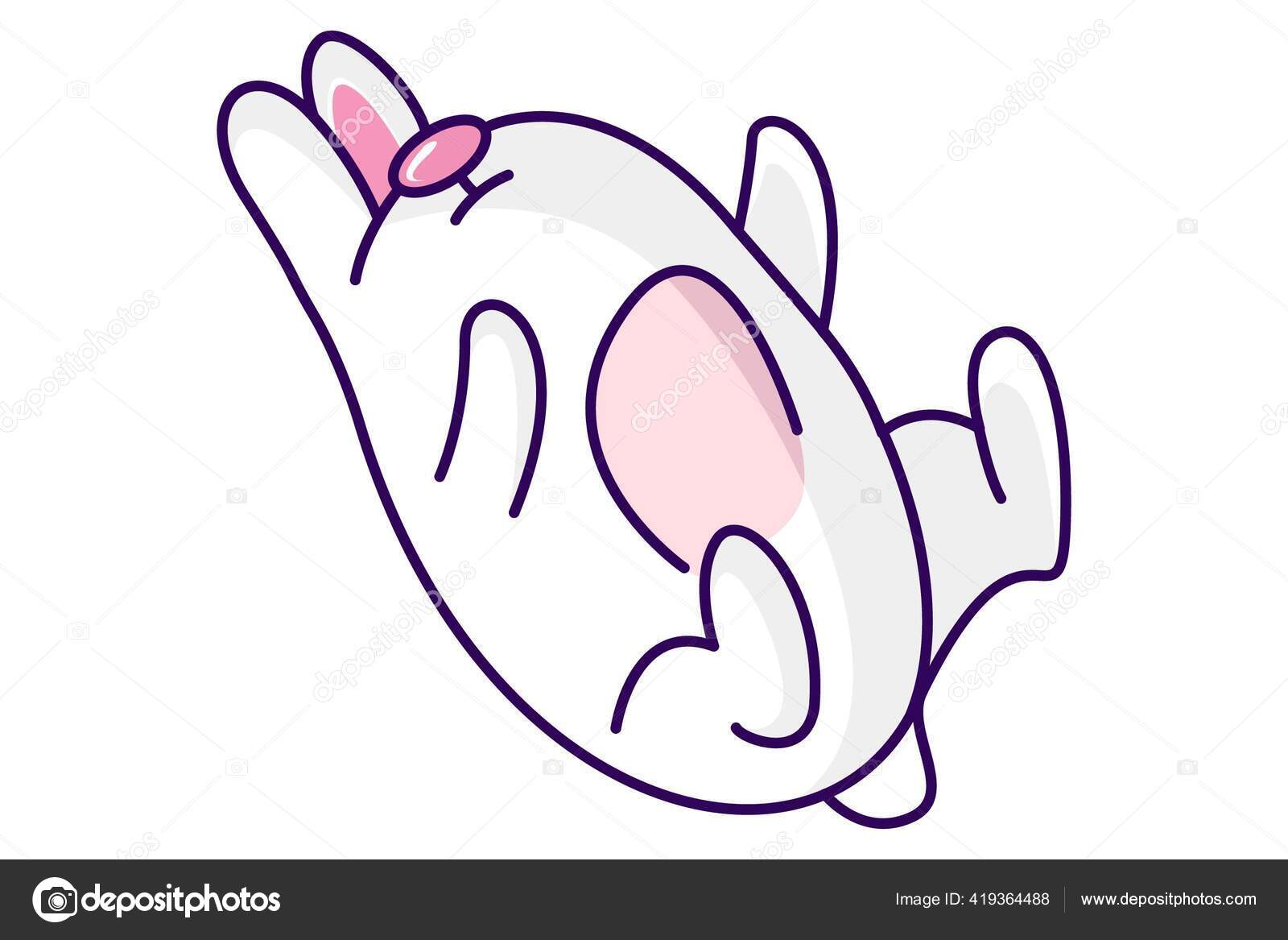 Vector Cartoon Illustration Cute Bunny Laying His Back Isolated White ...
