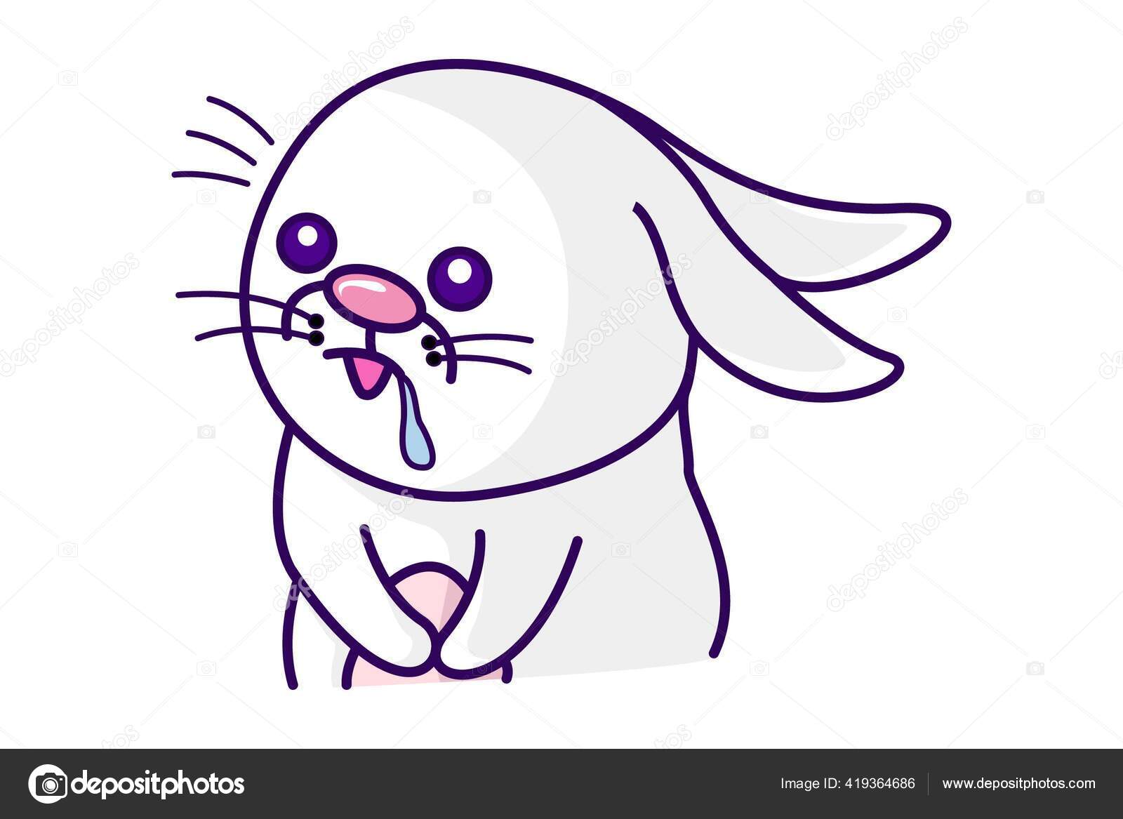 Vector Cartoon Illustration Cute Bunny Hungry Isolated White Background ...