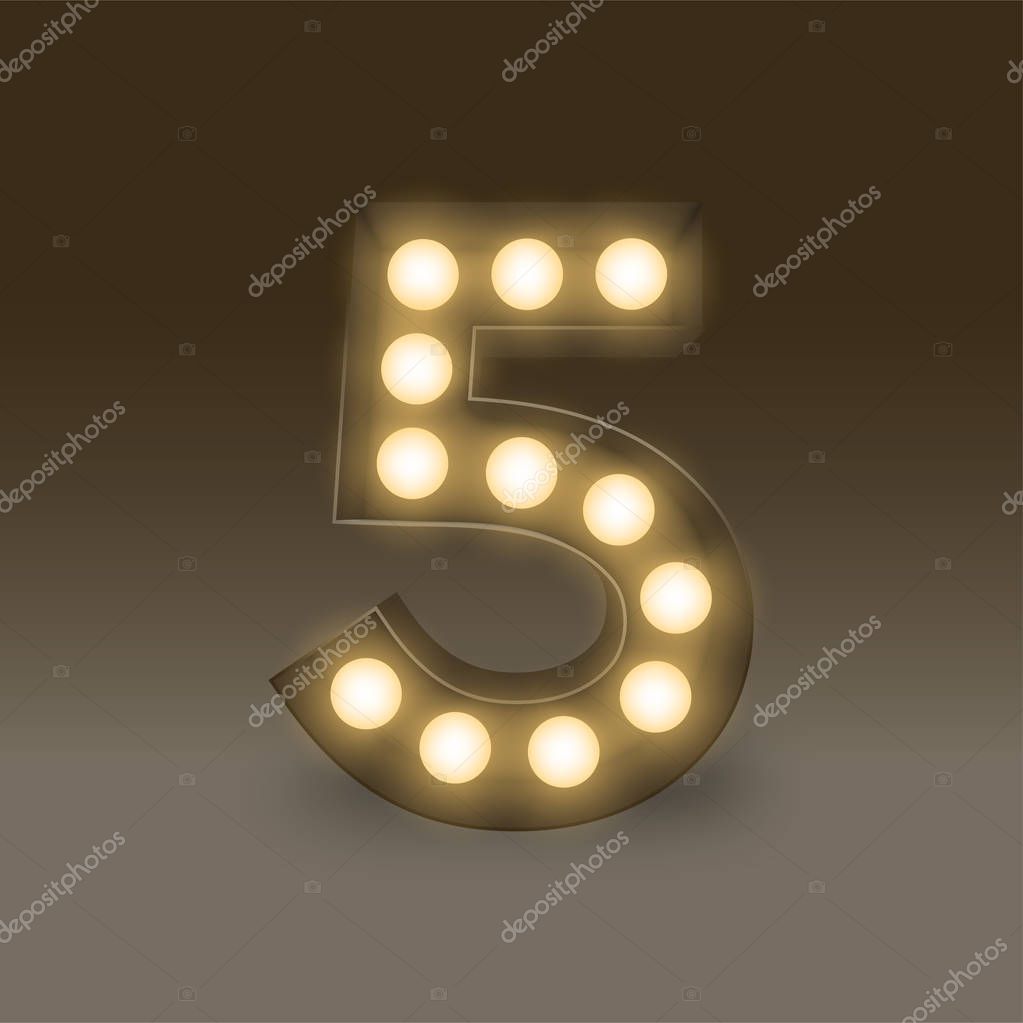 La letra número cinco o cinco, en el alfabeto conjunto de bombillas ...