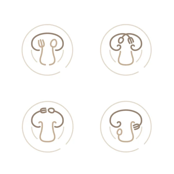 Mushroom Logo Icon Spoon Fork Concept Outline Stroke Set Flat Stock ...