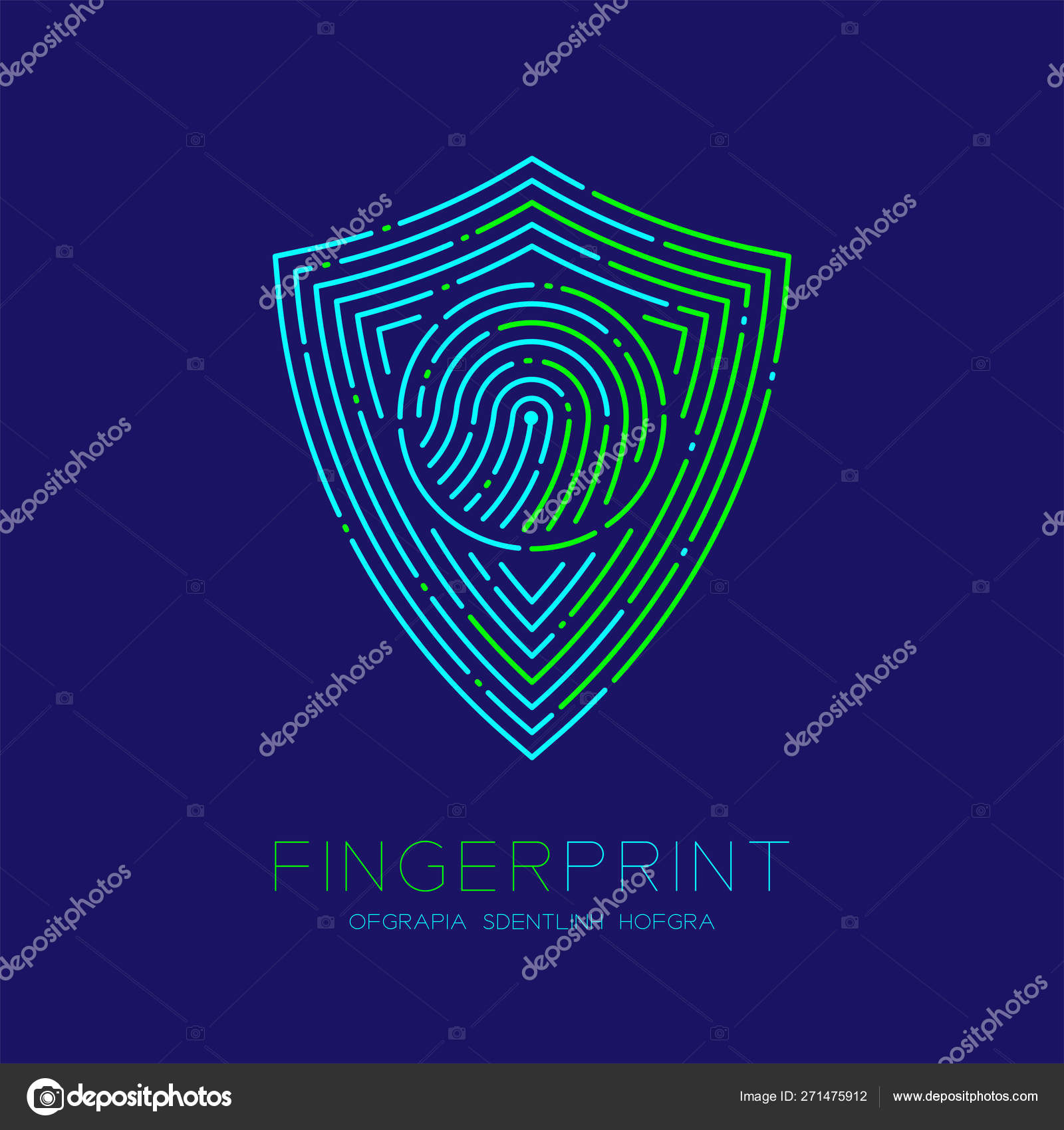 Shield shape pattern Fingerprint scan logo icon dash line, Security ...