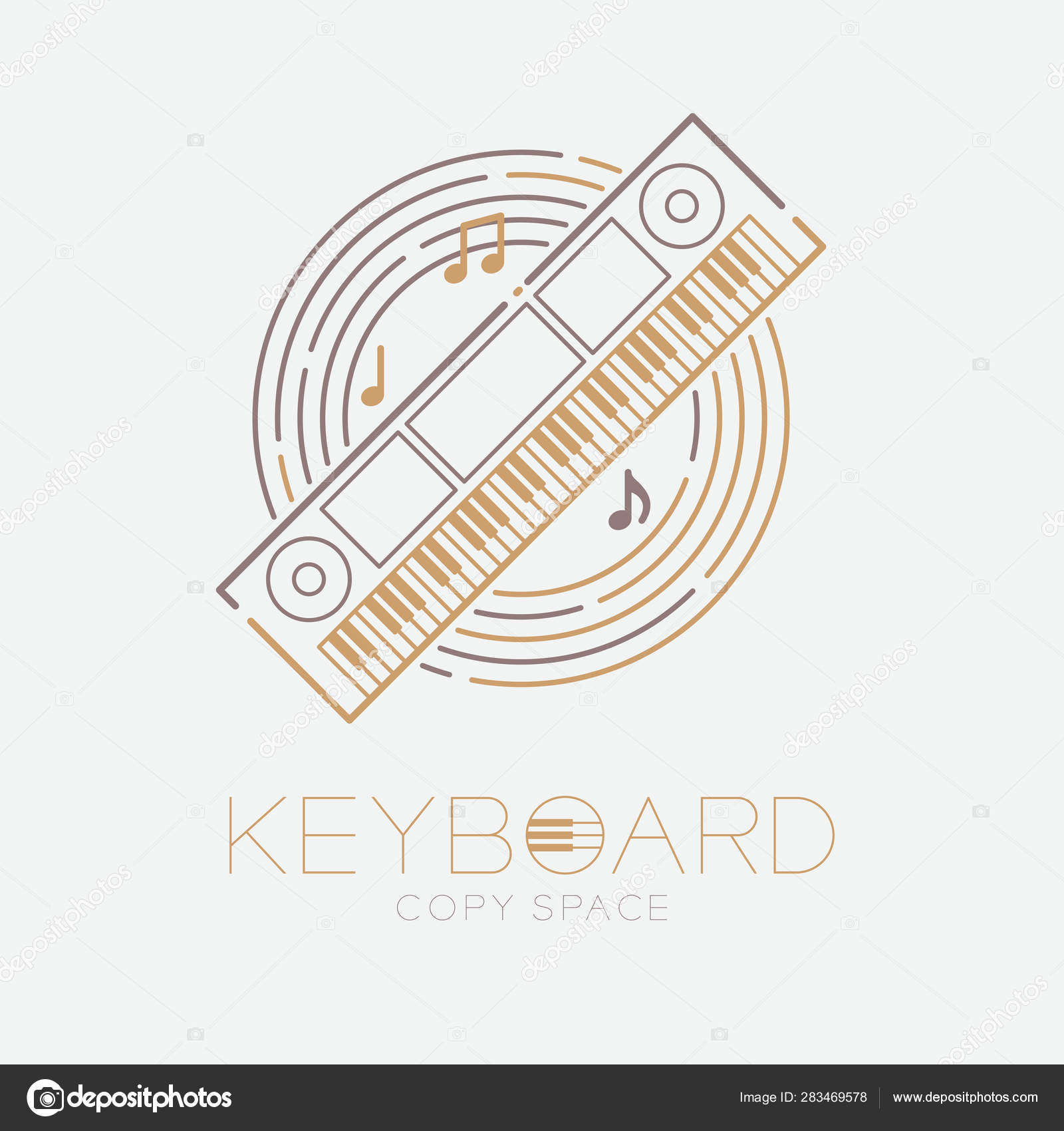 Tastiera, nota musicale con rigo linea cerchio forma logo icona ...
