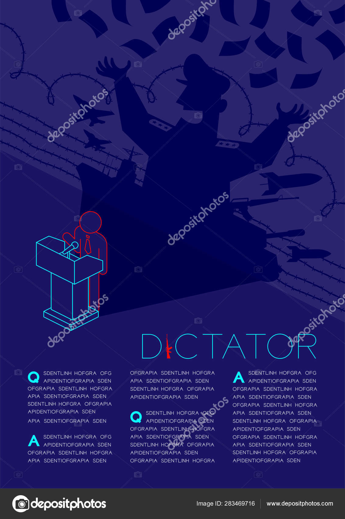 Dictator shadow man pictogram speech with podium isometric ...