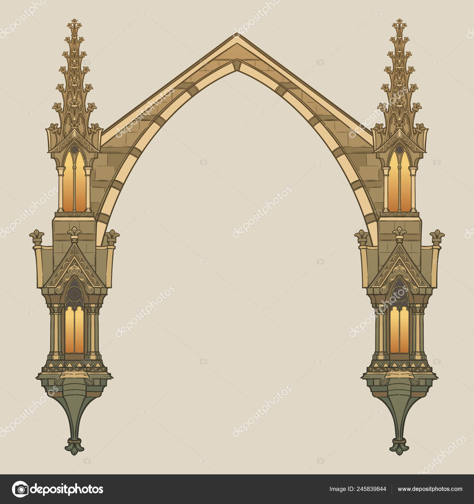 Medieval manuscript style rectangular frame. Gothic style pointed arch ...