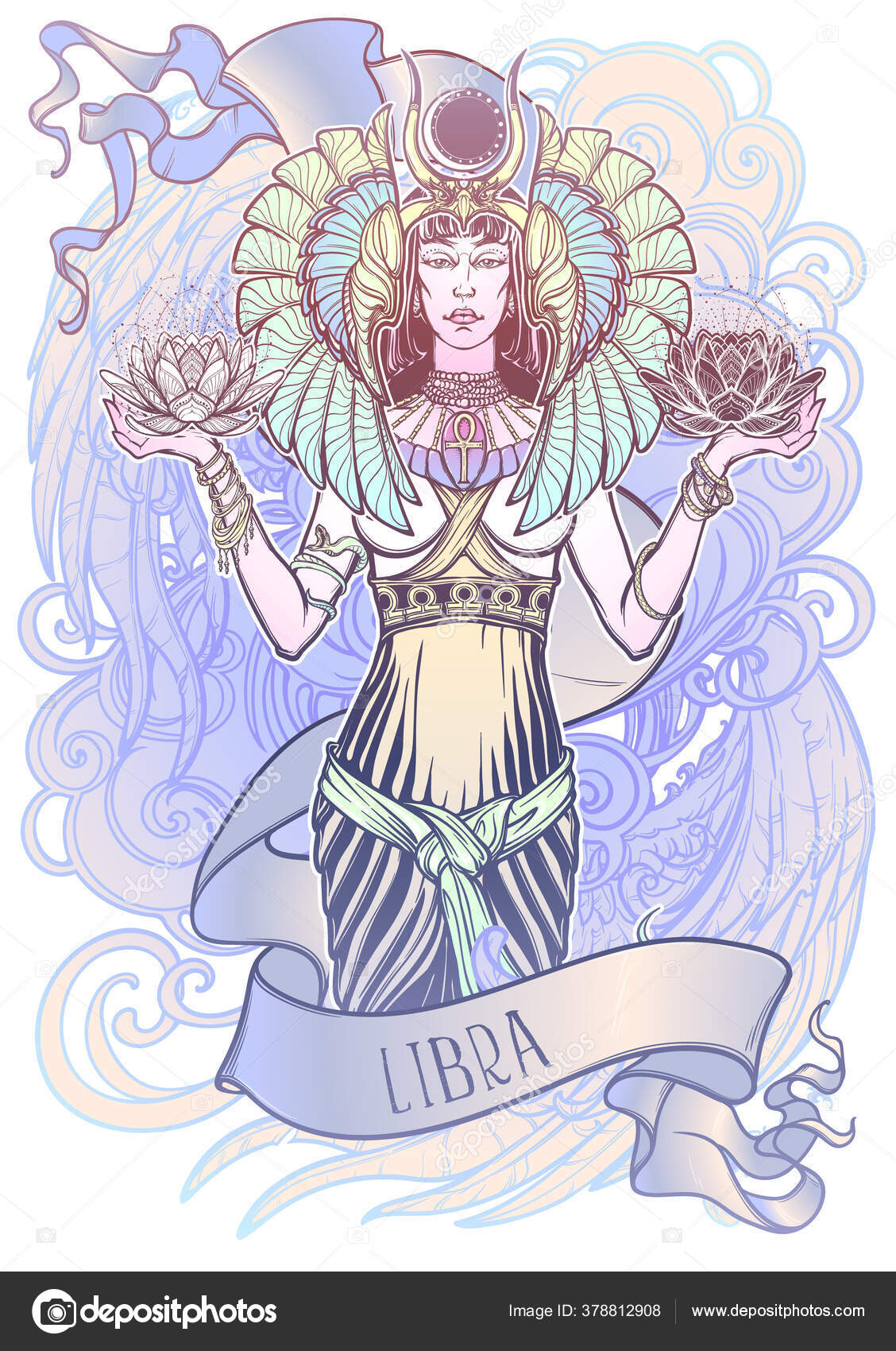 Zodiac sign of Libra, element of Air. Intricate linear drawing on ...