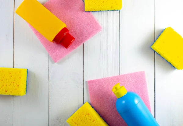 Image view above, flat lay detergent. The concept of Service for ...