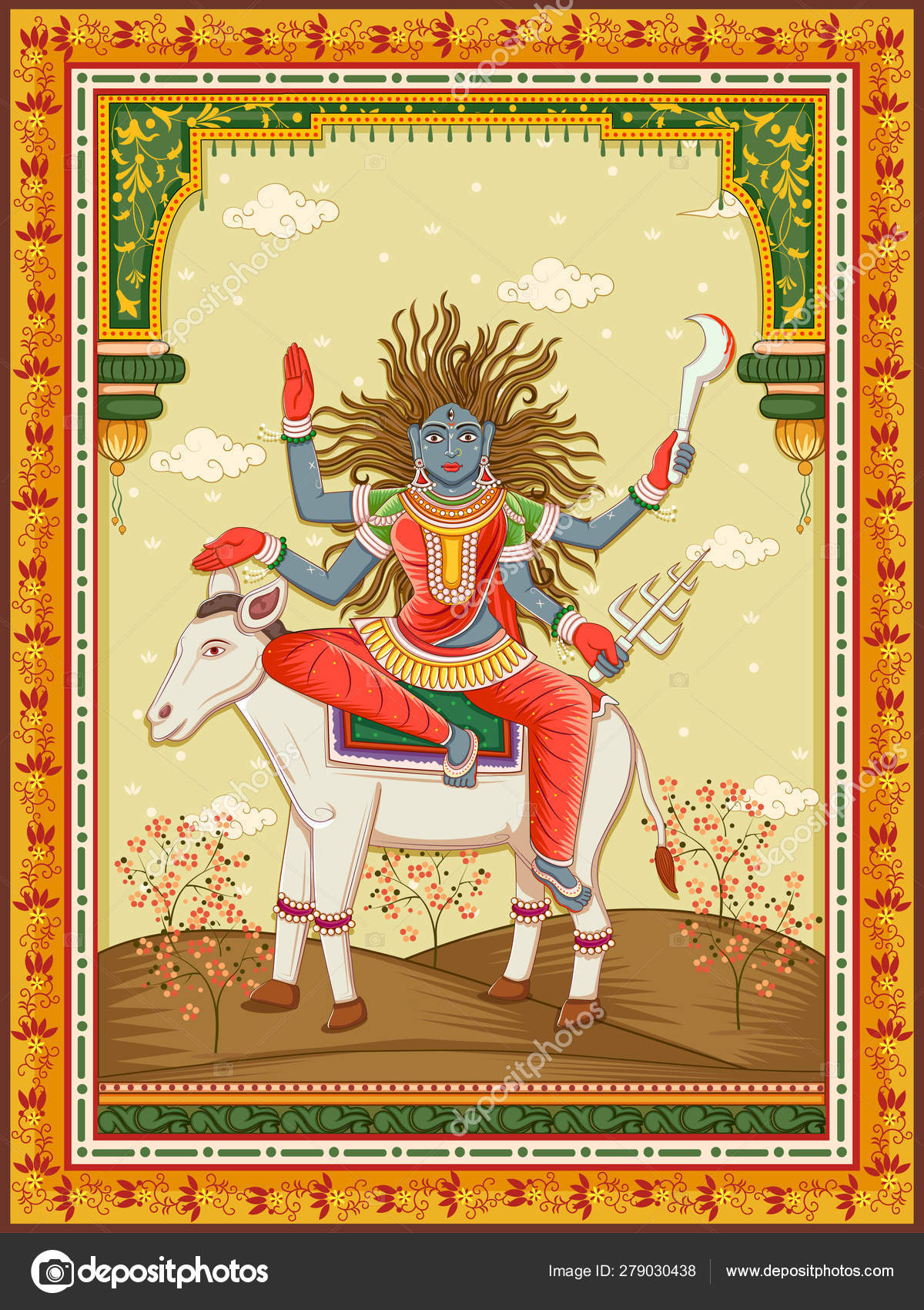 Statue of Indian Goddess Kaal Ratri one of avatar from Navadurga with ...