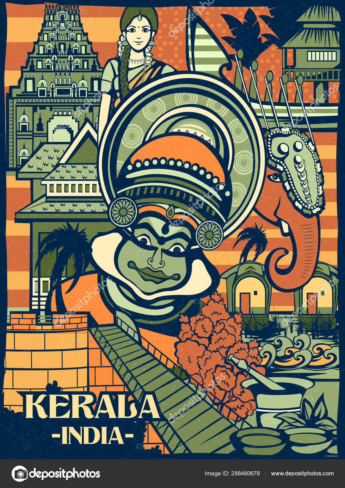 Colorful cultural display of State Kerala in India Stock Vector by ...