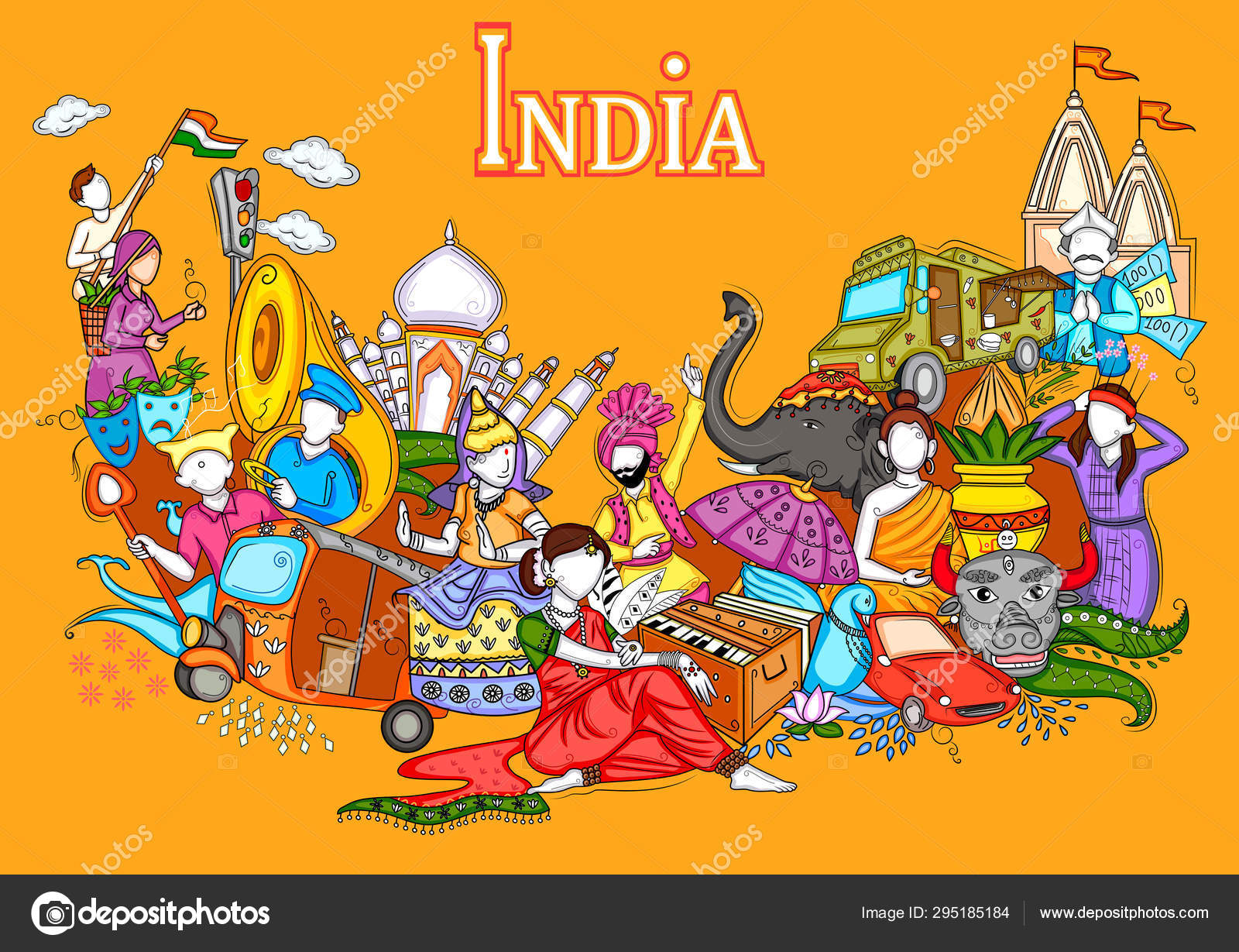 Indian collage illustration showing culture, tradition and festival on ...