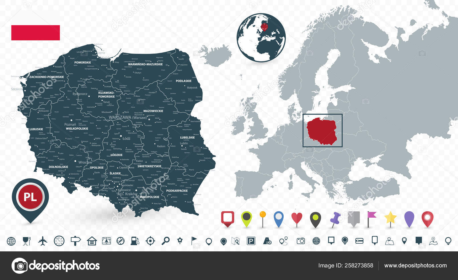 Poland Map and Poland location on the Europe map isolated on tra Stock ...