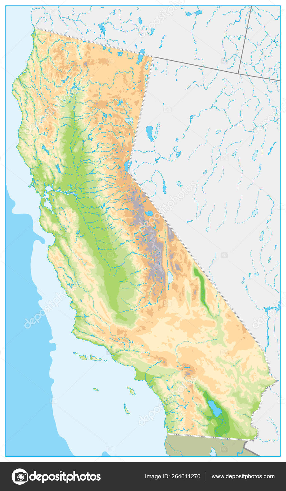 Highly Detailed Physical Map of California. No text Stock Vector Image ...
