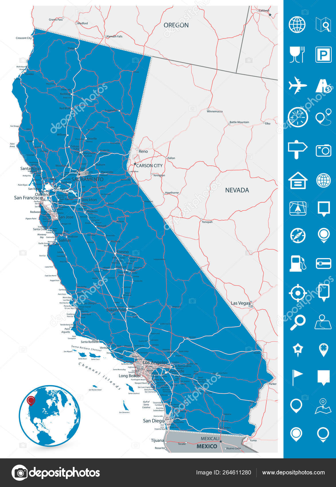 Map of California State and It's Roads Stock Vector by ©Cartarium 264611280