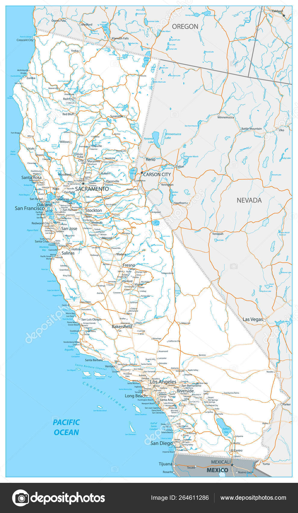 Map of California State Stock Vector Image by ©Cartarium #264611286