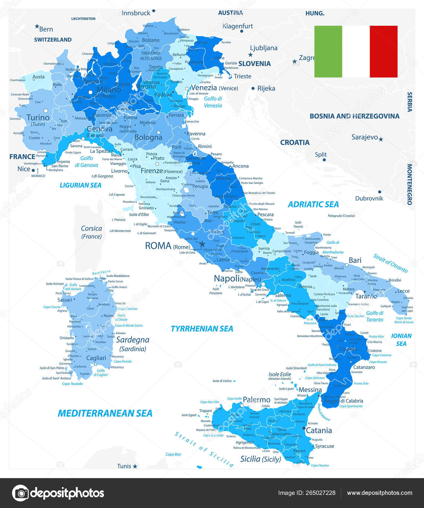 Italy Administrative Divisions Map Blue Colors Stock Vector Image by ...