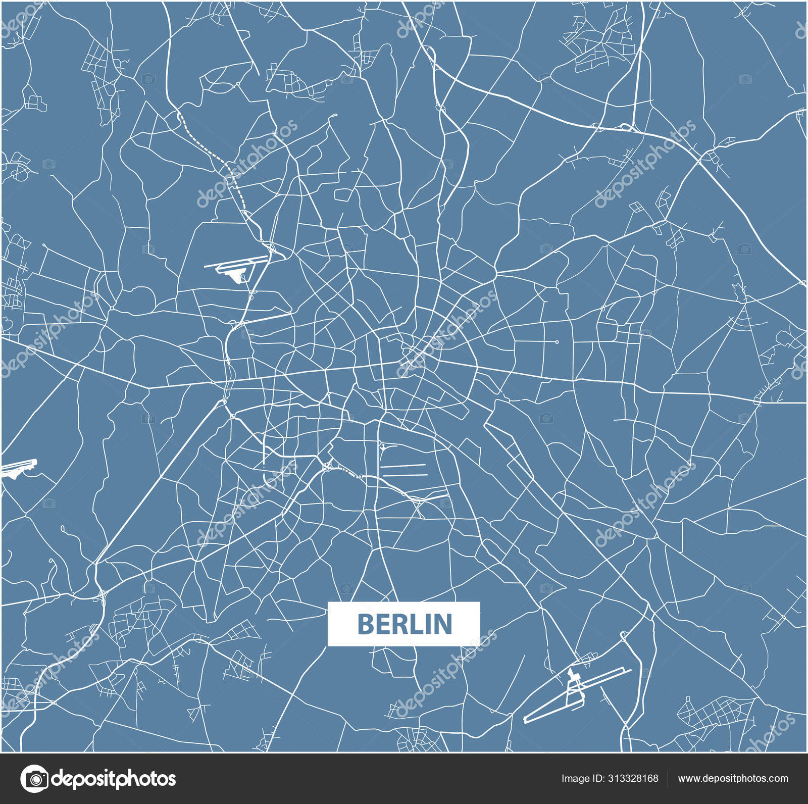 Blue color street map of Berlin Stock Vector by ©Cartarium 313328168
