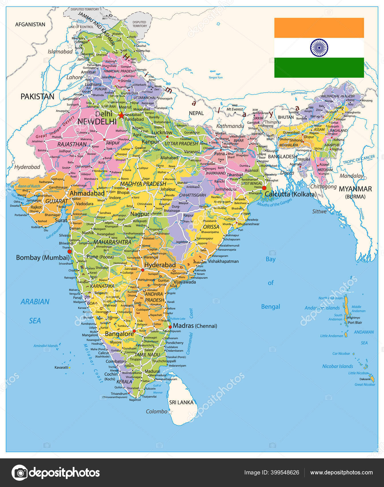 India Political Map Ilustración Vectorial Vector de stock #399548626 de ...