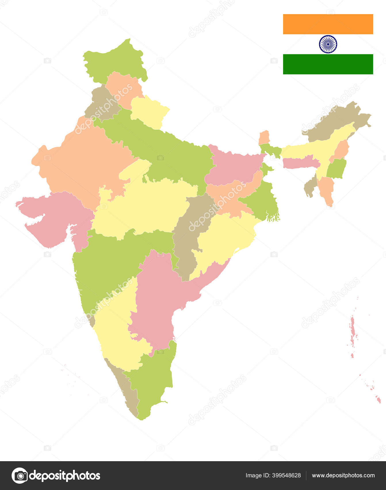India Political Map Aislado Blanco Nada Mensajes Ilustración Vectorial ...