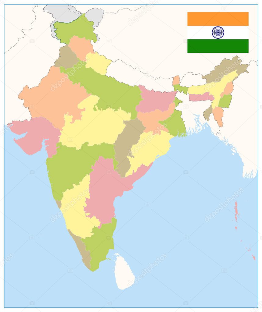 India Political Map Nada Mensajes Ilustración Vectorial Vector de stock ...