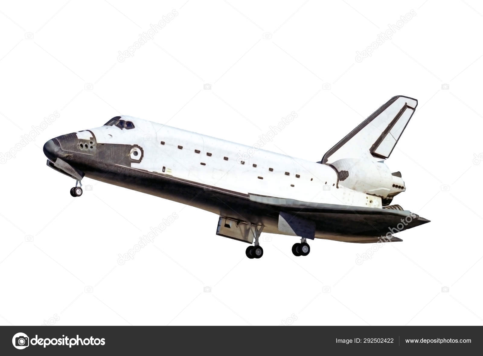 The space shuttle, during take-off, isolated on a white background ...