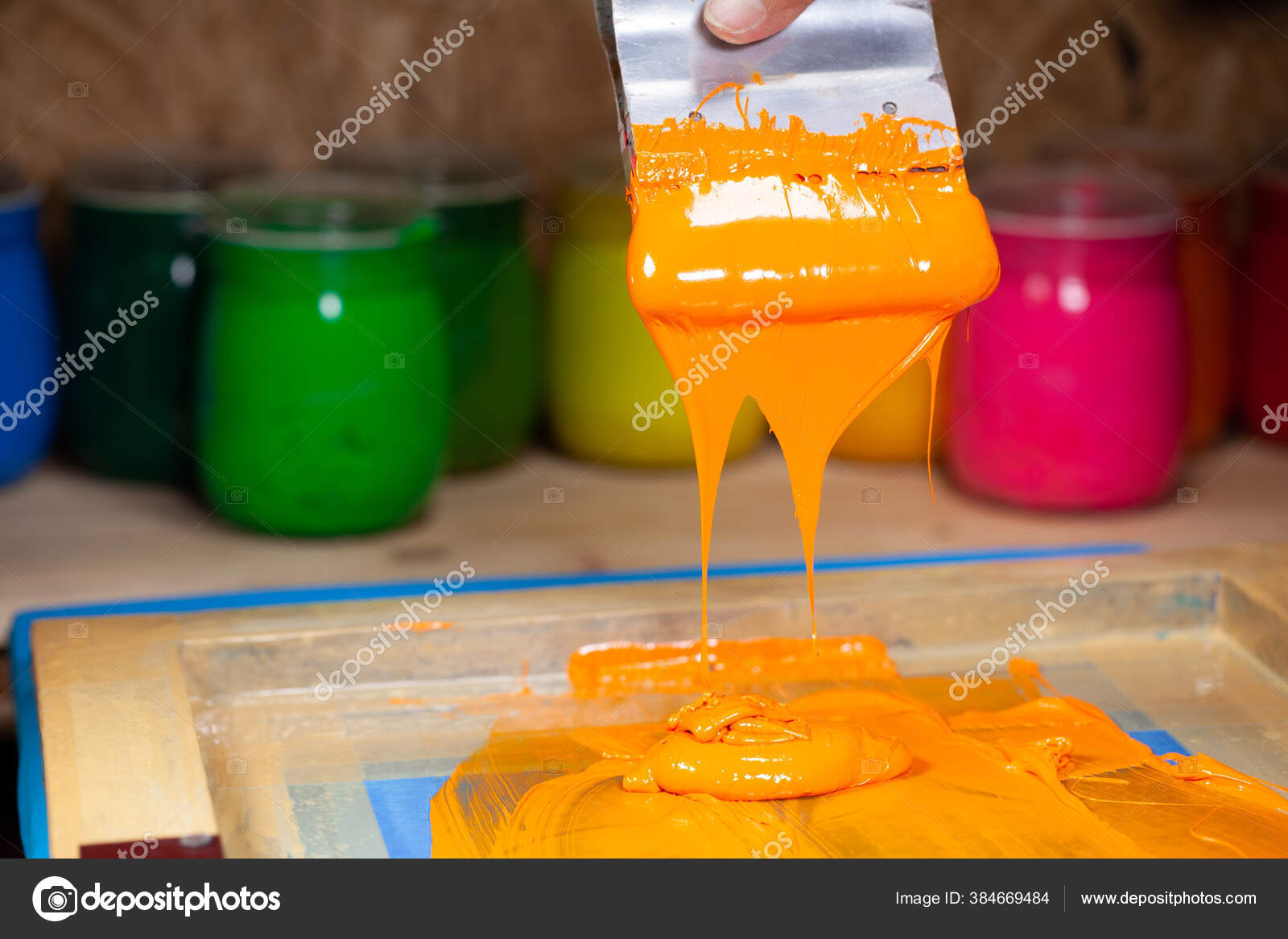 Orange Color Dripping Hand Screen Printing Printing Tee Shirt Tee Stock ...