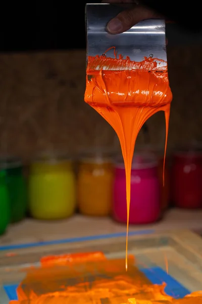 Pink Color Dripping Hand Screen Printing Printing Tee Shirt Stock Photo ...