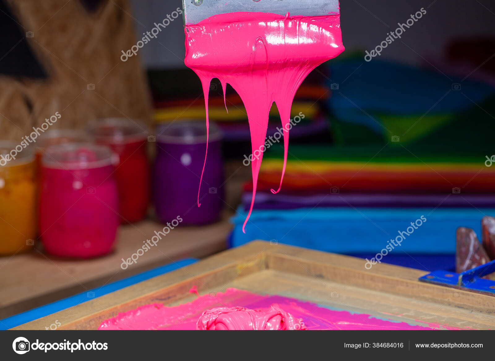 Pink Color Dripping Hand Screen Printing Printing Tee Shirt Stock Photo ...