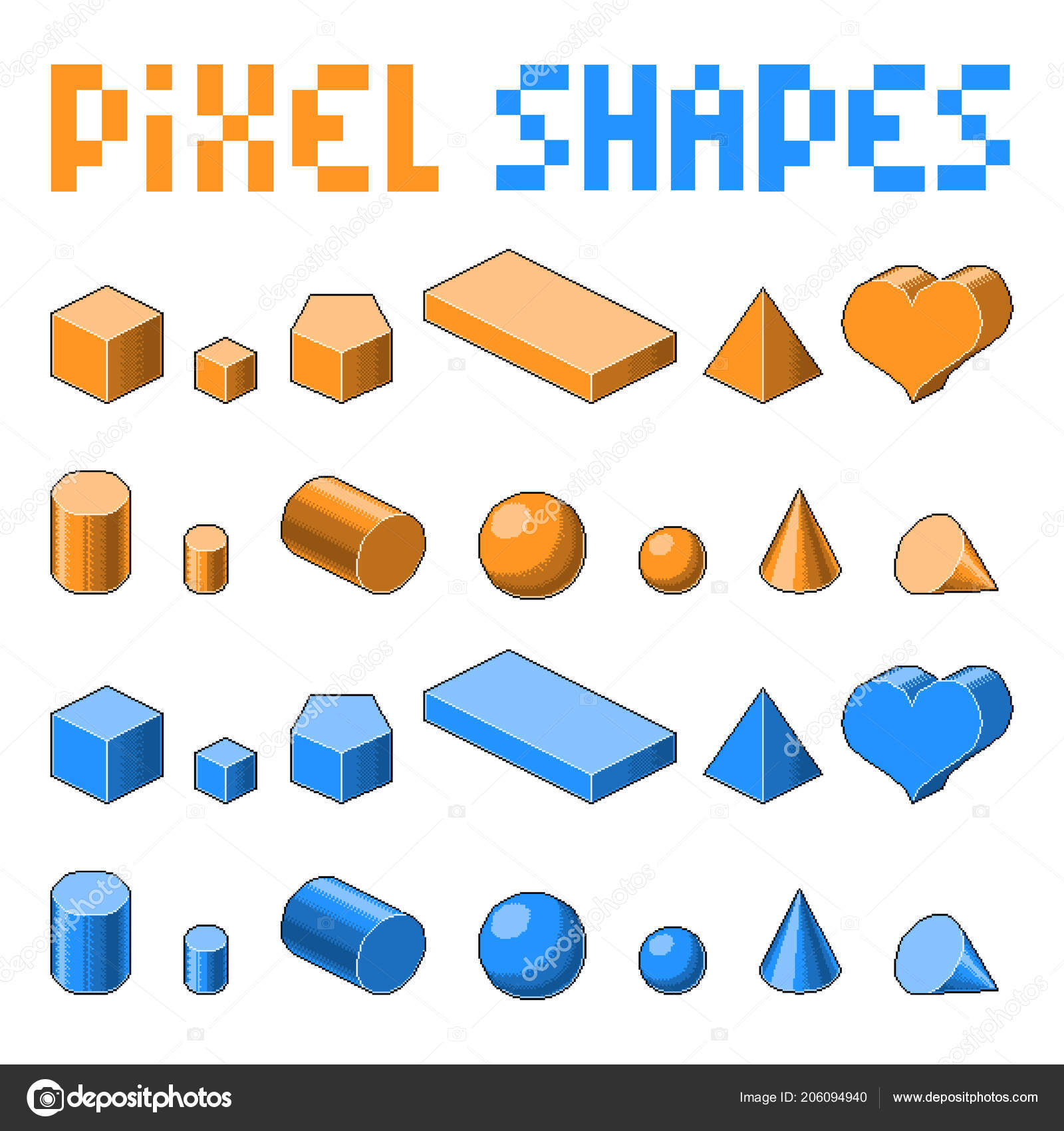 Коллекция пиксельного искусства 3d изометрических форм Стоковый вектор ...