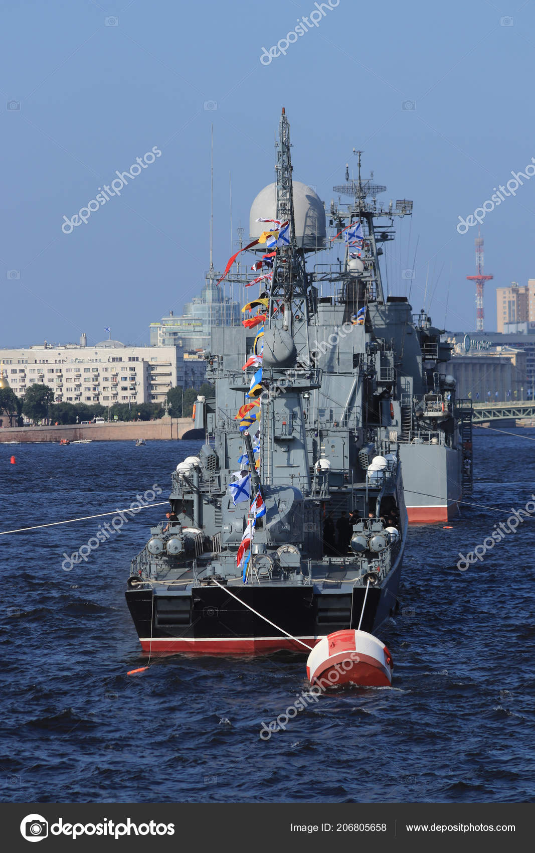Warships Moored Neva River Aft Stern Ship Day Russian Navy — Stock ...