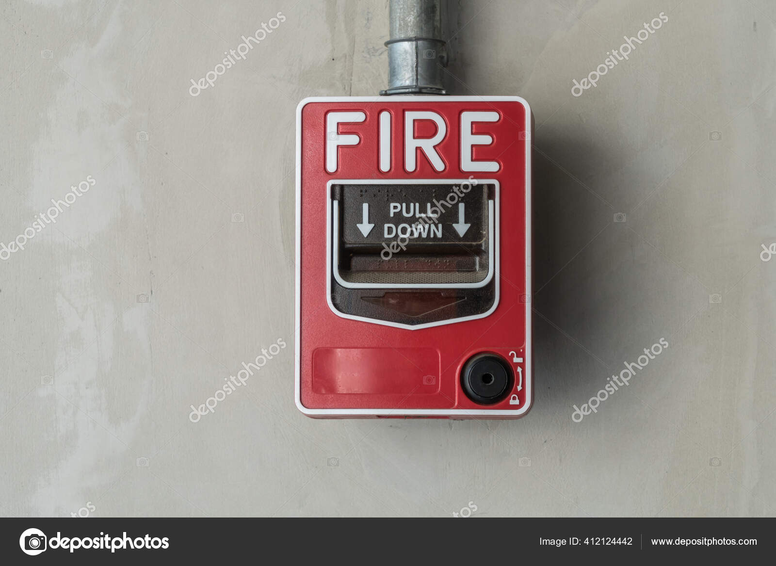 Red Fire Switch Gray Concrete Wall — Stock Photo © SantaGig #412124442