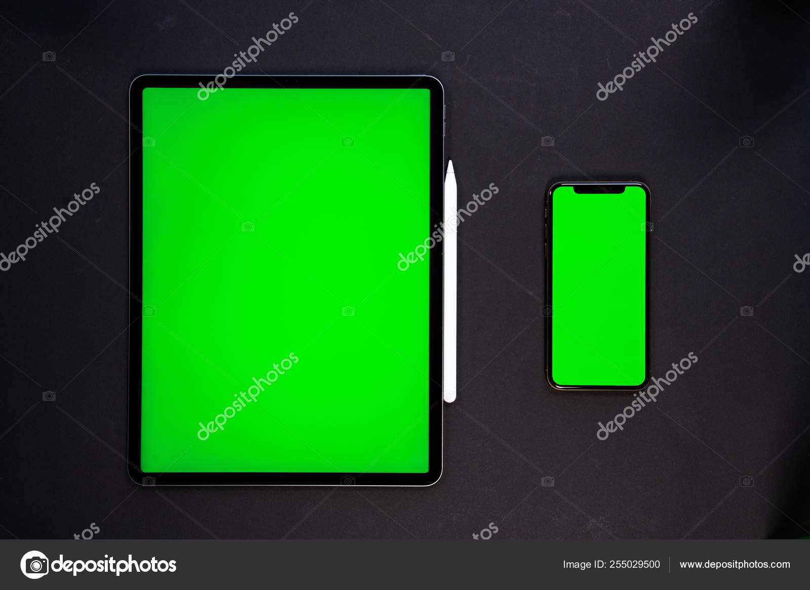 Ipad Iphone New Tablet Black Background Keyboard Pen Green Screen ...