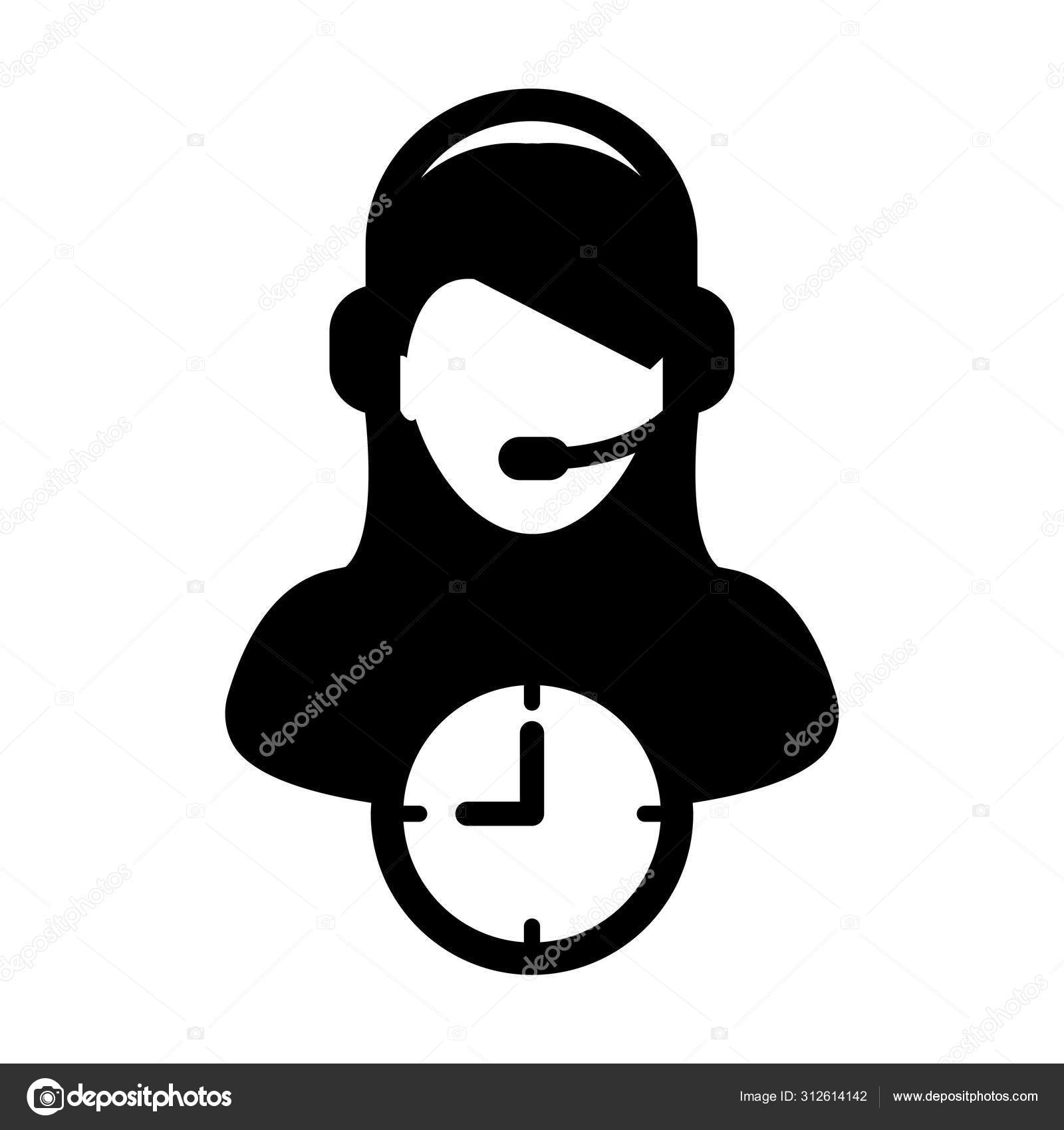 Help icon vector with clock symbol and female customer care support ...