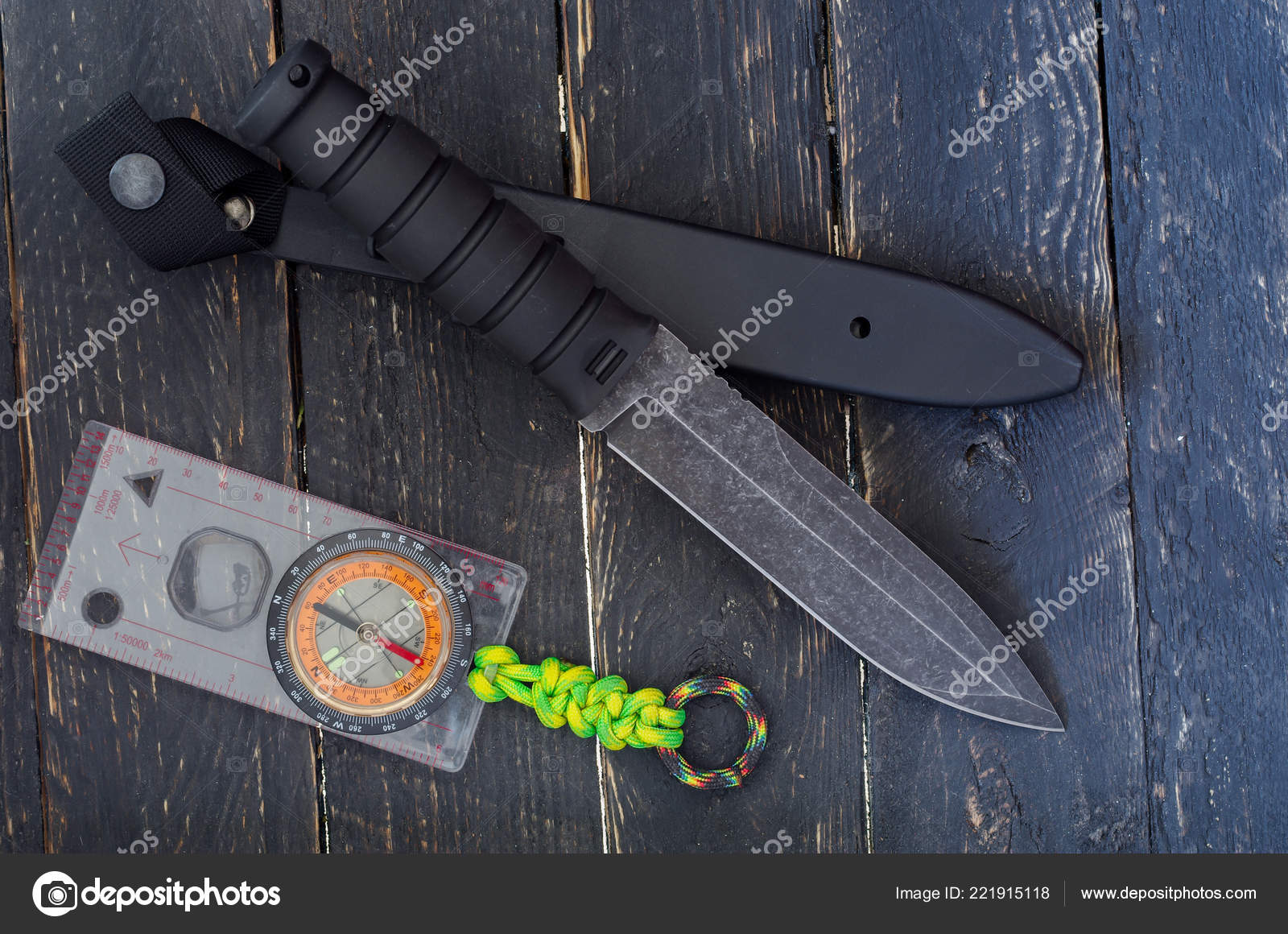 Large Knife Fixed Blade Compass Military Bayonet Knife — Stock Photo ...