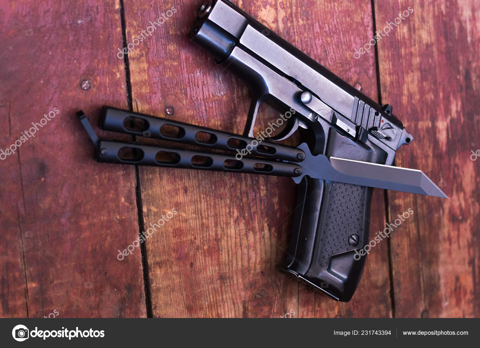 Sharp Knife Fighting Pistol Knife Gun Wood ⬇ Stock Photo, Image by ...