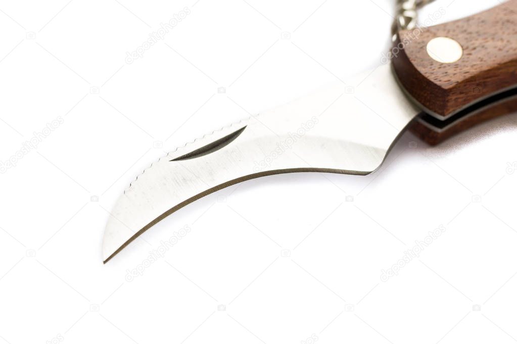 Cuchillo en forma de hoz. Un cuchillo afilado con una sierra. 2022