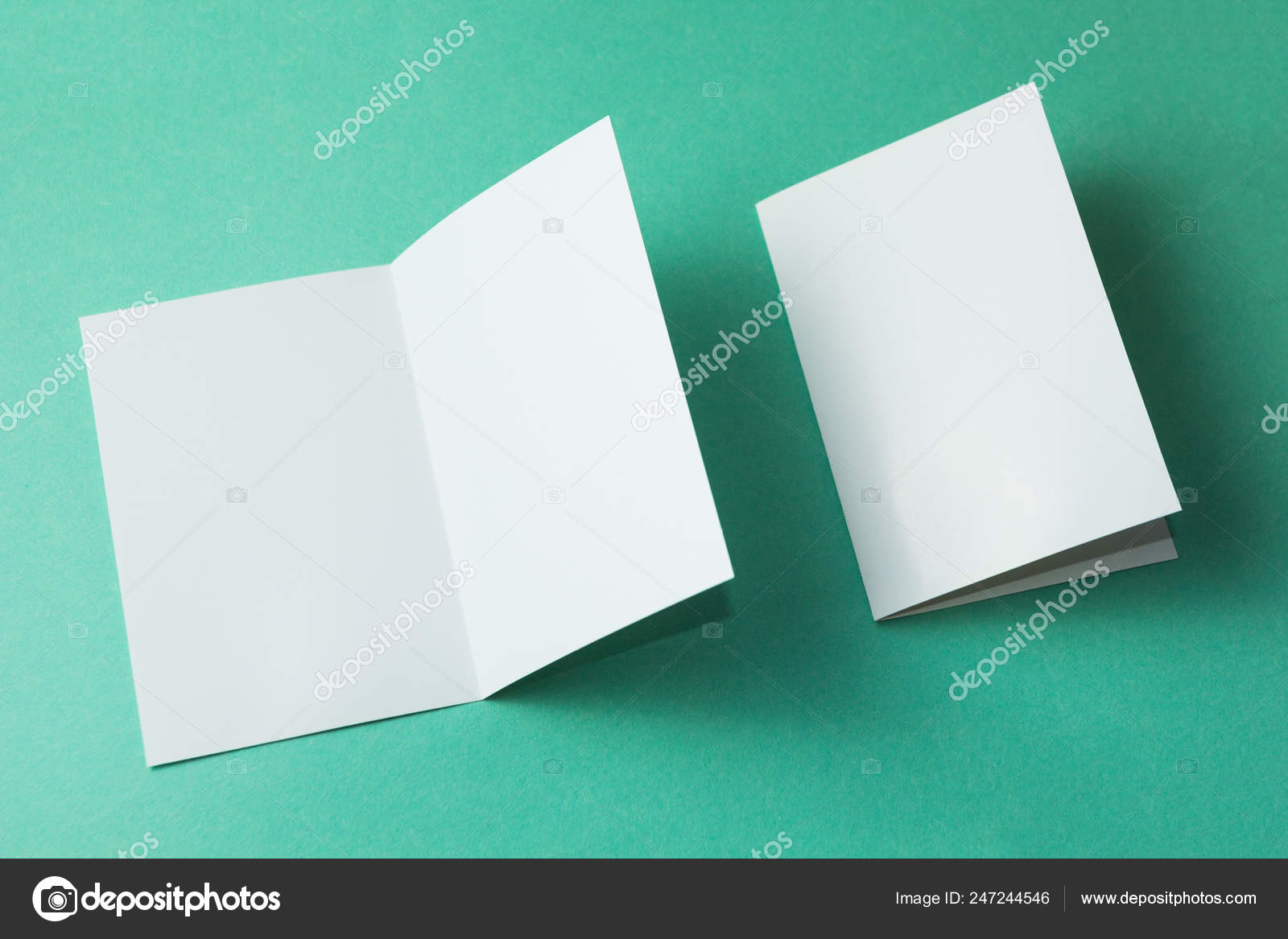 White Empty Brochure Green Background Replace Your Design Mockup Stock ...