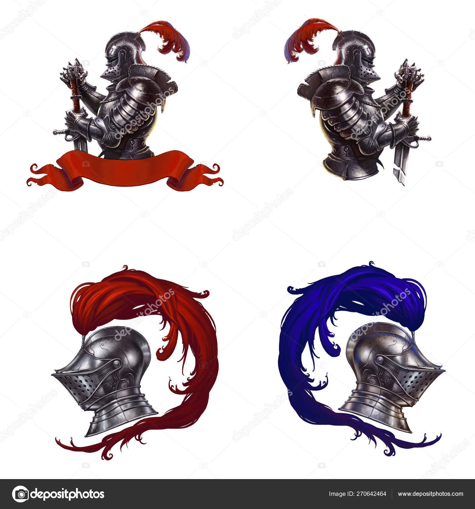 Knight's Helmet with Red Feathers. Realistic isolated Stock ...