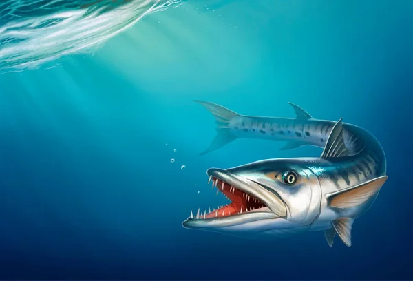 Great barracuda on ocean under water realistic illustration place for ...