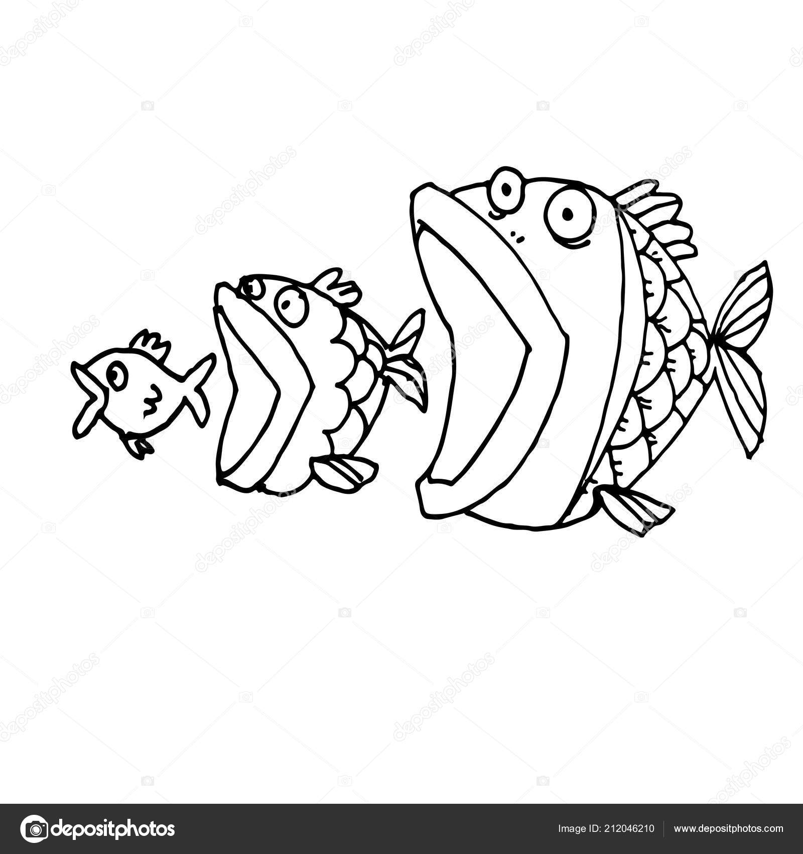 Fish Eating Fish Eating Fish Hand Drawn Doodle Line Art Stock ...