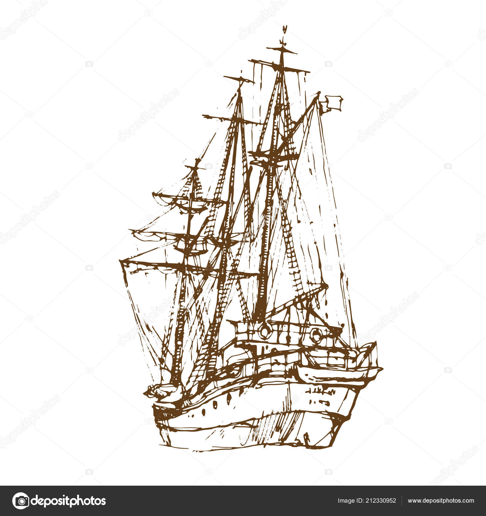 Fregatte Schiff Vintage Segelboot Handgezeichnete Vektor Skizze Stock ...