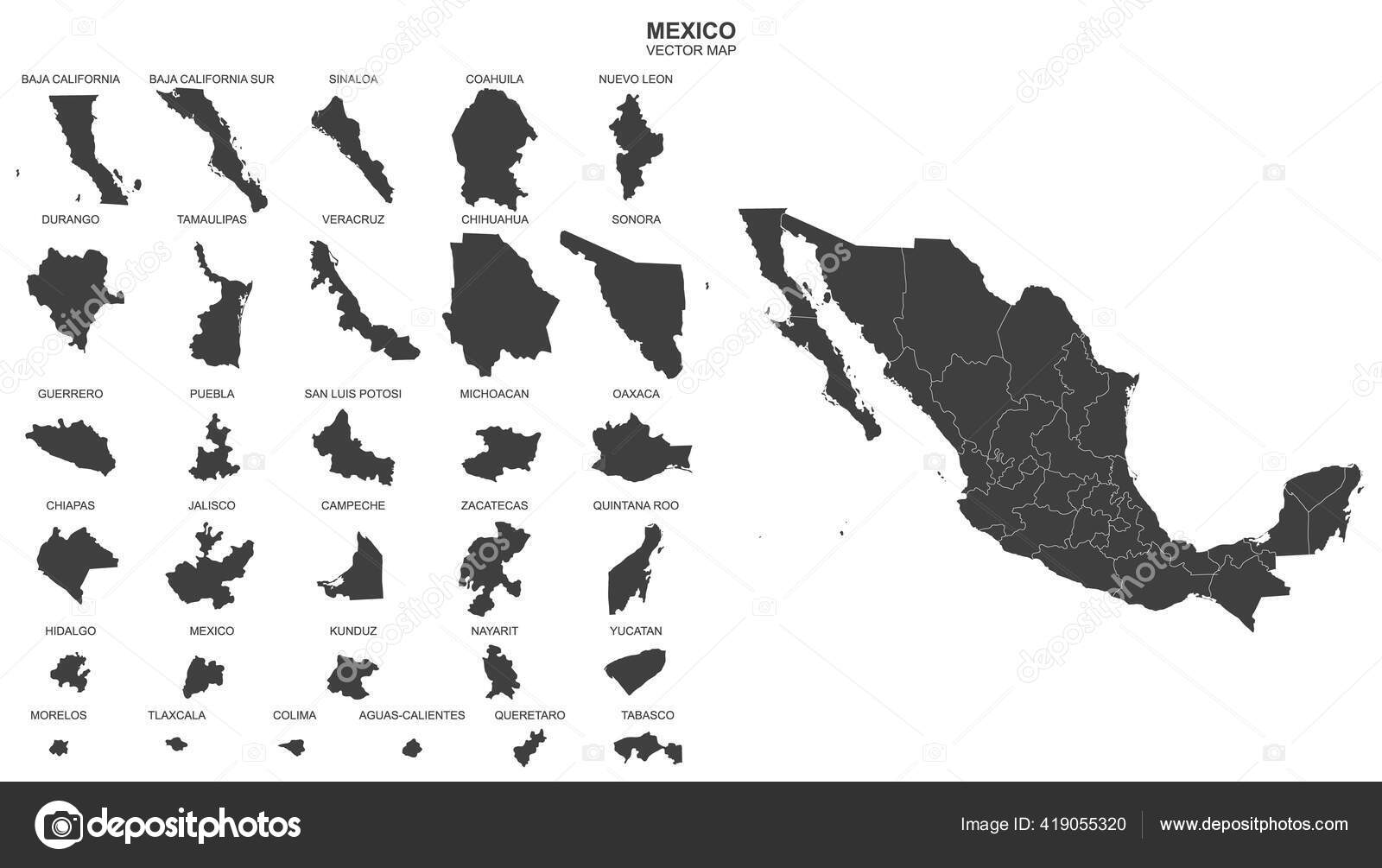 Mapa Político México Aislado Sobre Fondo Blanco Vector de stock ...