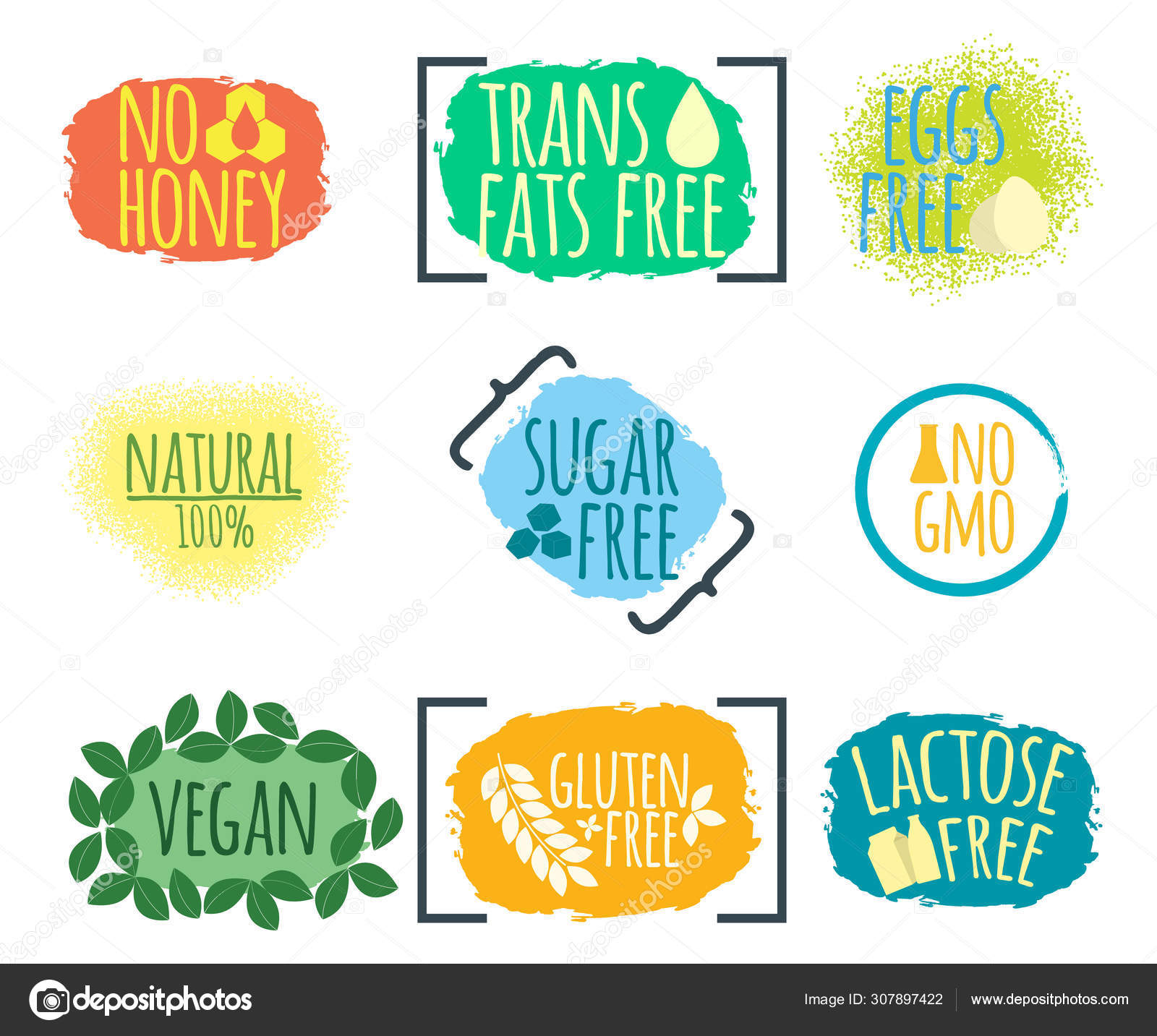Set of Intolerance Food label. Healthy and Organic Food. Font with ...